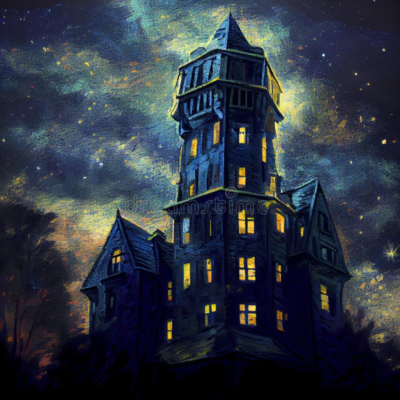 Medieval Tower in Night with Starry Sky, Ai Illustration Stock ...