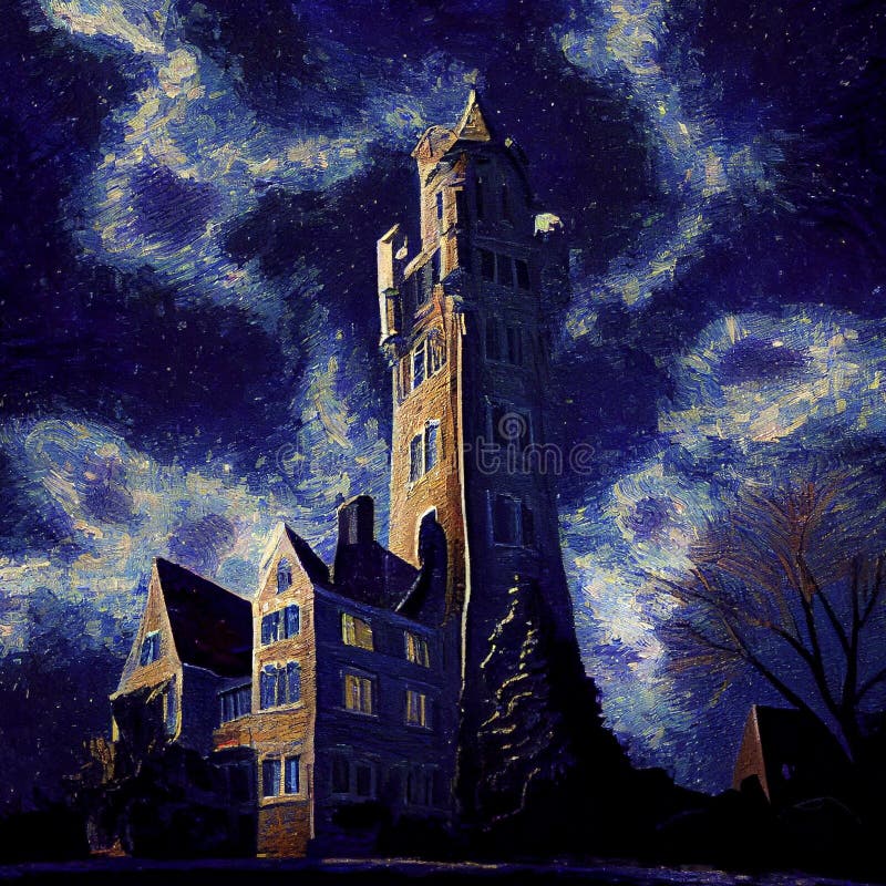 Medieval Tower in Night with Starry Sky, Ai Illustration Stock ...