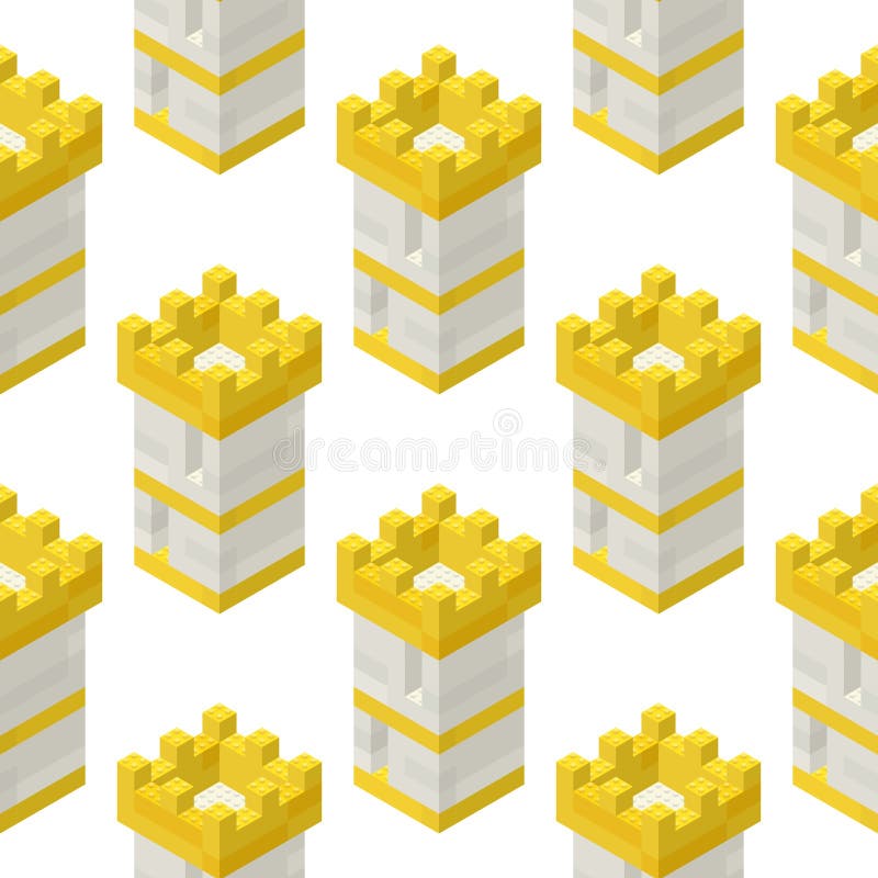 Medieval Towers Pattern Assembled from Plastic Blocks in Isometric ...