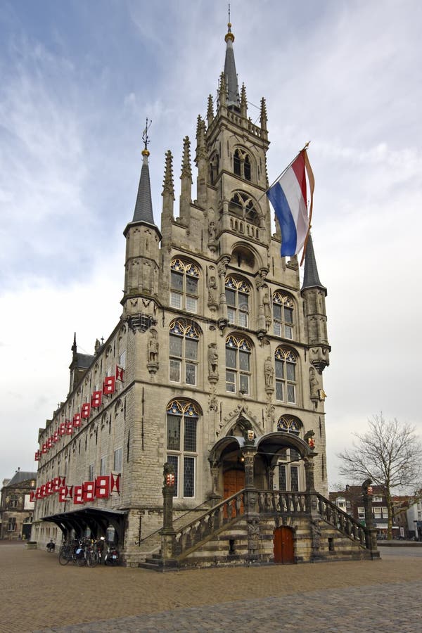 Medieval Town Hall in Gouda Netherlands Stock Image - Image of ...