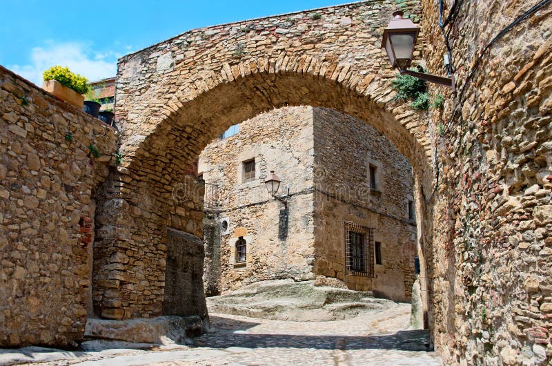 Medieval Town Peratallada , Spain Stock Photo - Image of cobblestone ...