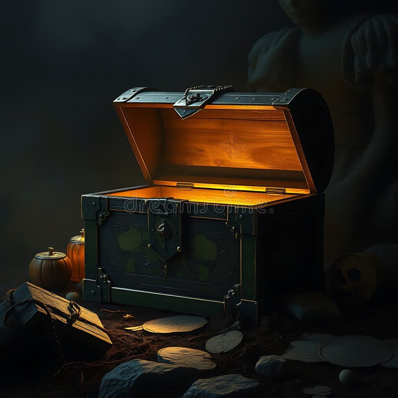 A Medieval Treasure Chest Glowing Faintly from Inside Stock ...