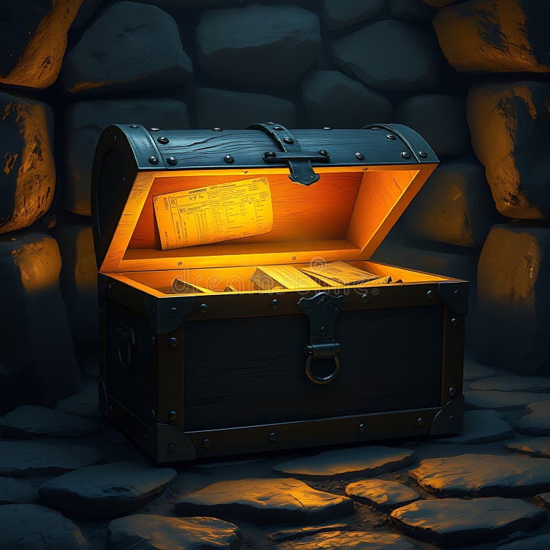 A Medieval Treasure Chest Glowing Faintly from Inside Stock ...