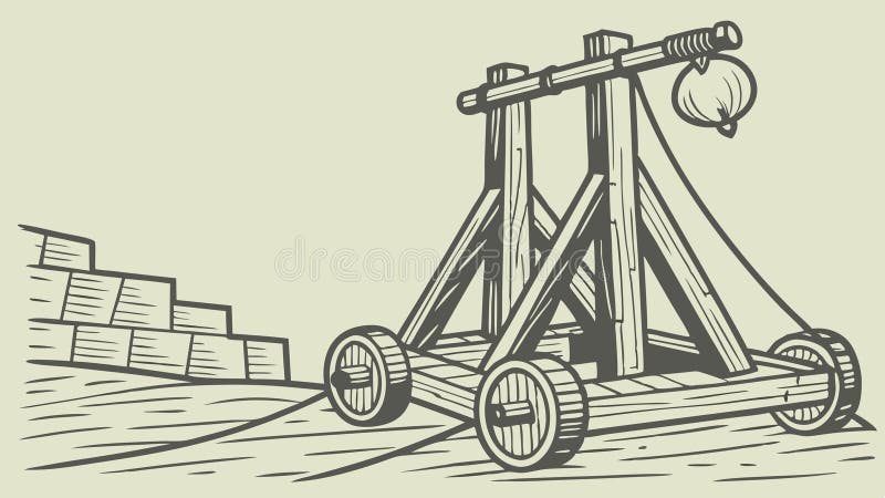 Medieval Trebuchet at Castle Walls Strategic Siege, Vector Design ...