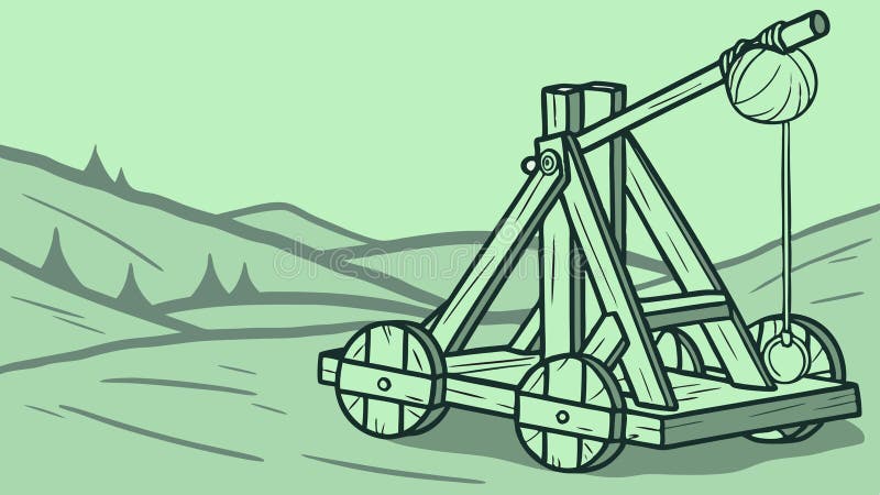 Medieval Trebuchet on Green Terrain Siege Engine Art, Vector Design ...