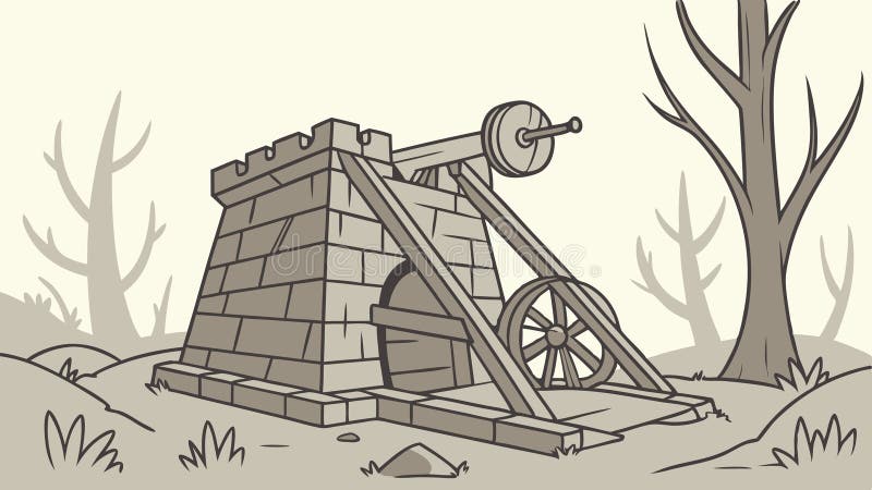 Medieval Trebuchet Siege Engine in Winter Landscape, Vector Design ...