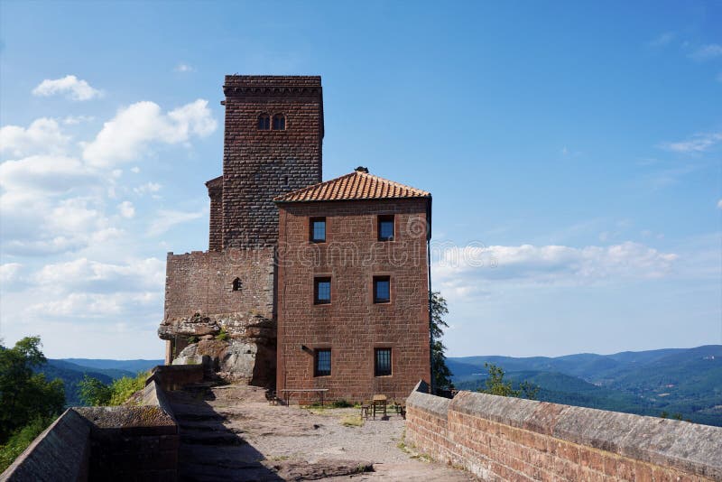 Medieval Trifels Castle in Front of Blue Sky and White Clouds Stock ...