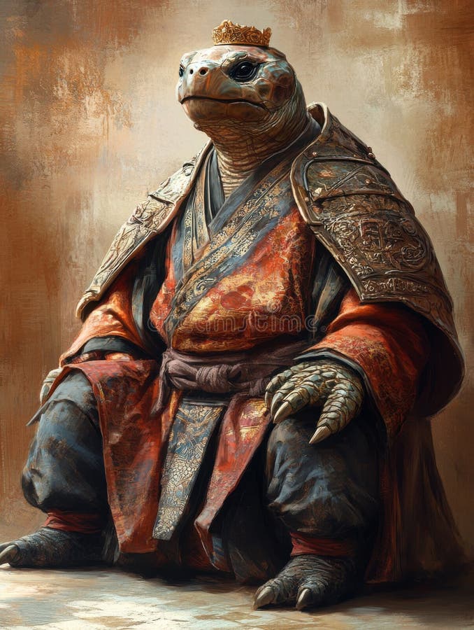 Medieval Turtle King in Ornate Armor and Crown in Historical Setting ...