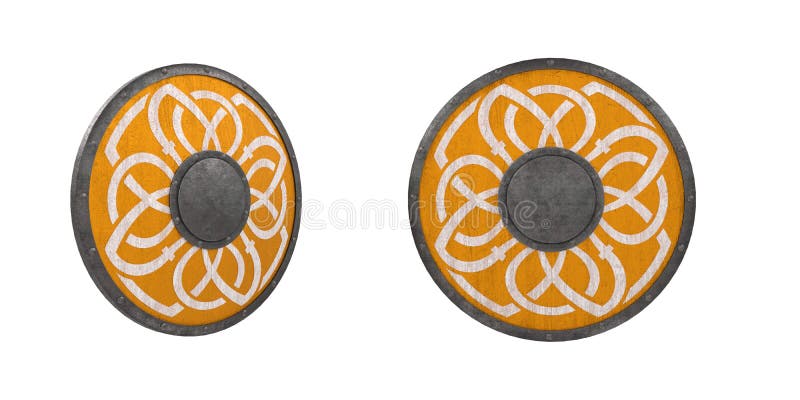 Medieval Viking Shield Painted Yellow with White Pattern. 3D Rendering ...