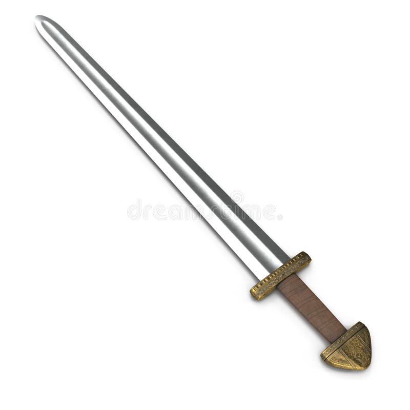 Medieval Viking Sword on White. Top View. 3D Illustration Stock ...