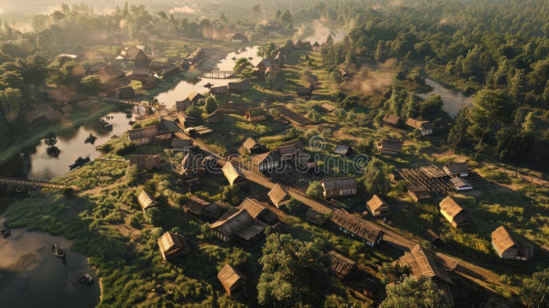 Medieval Village Aerial View for RPG Map Stock Illustration ...