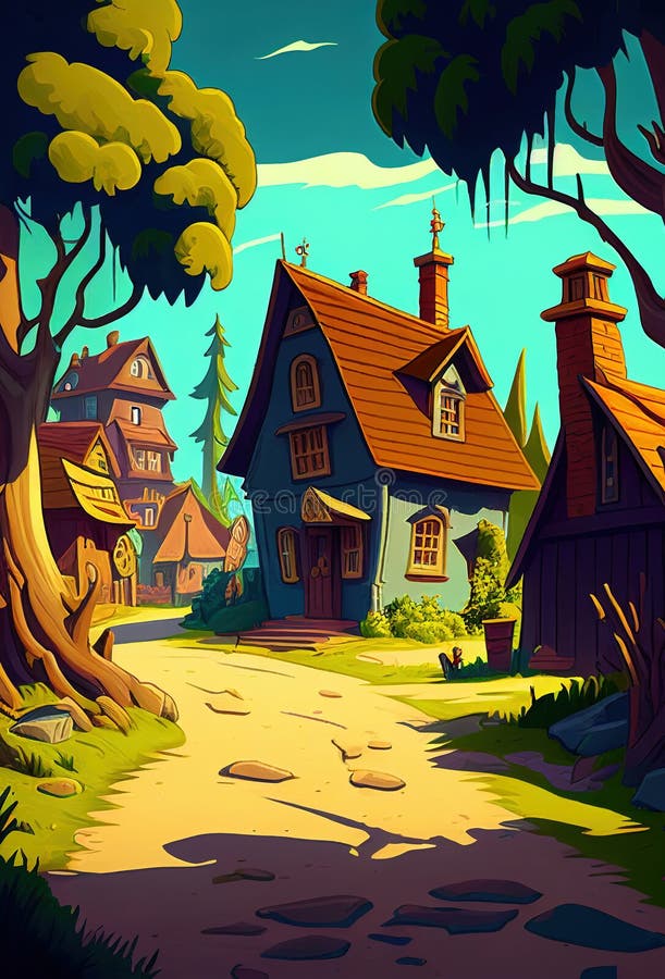 Medieval Village in Cartoon Style. Ai Generative Stock Illustration ...