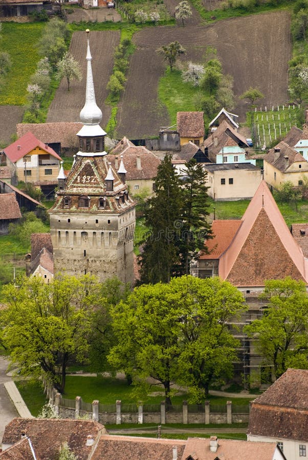 Medieval Village with Church Tower Stock Image - Image of saschiz ...