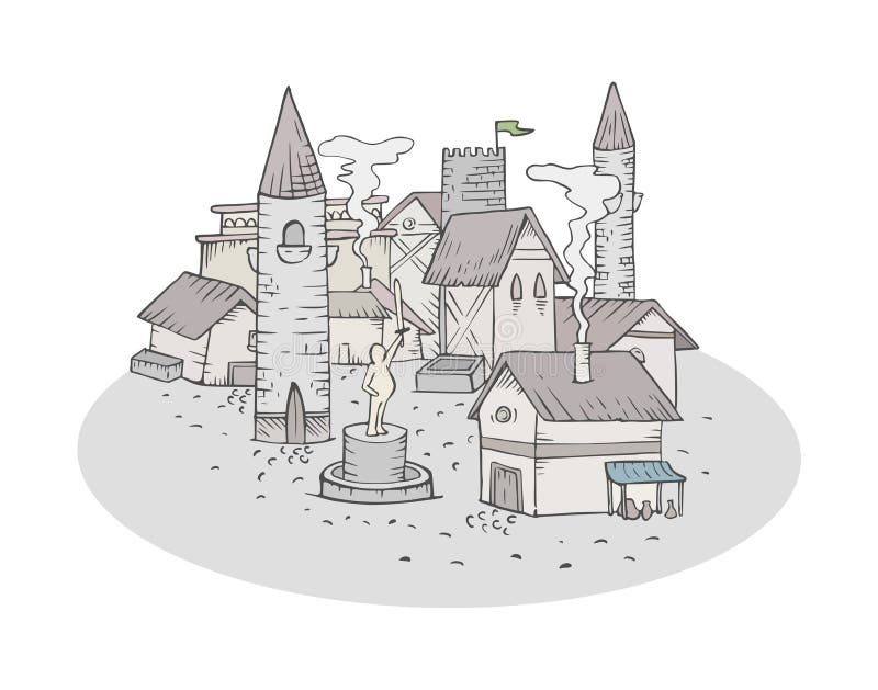 Medieval Village Illustration Stock Vector - Illustration of building ...