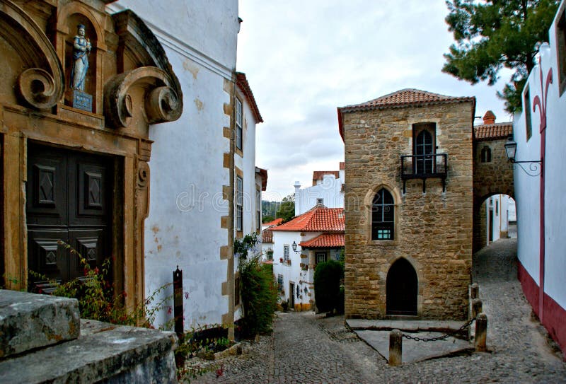 Medieval village of Obidos stock image. Image of city - 225159237
