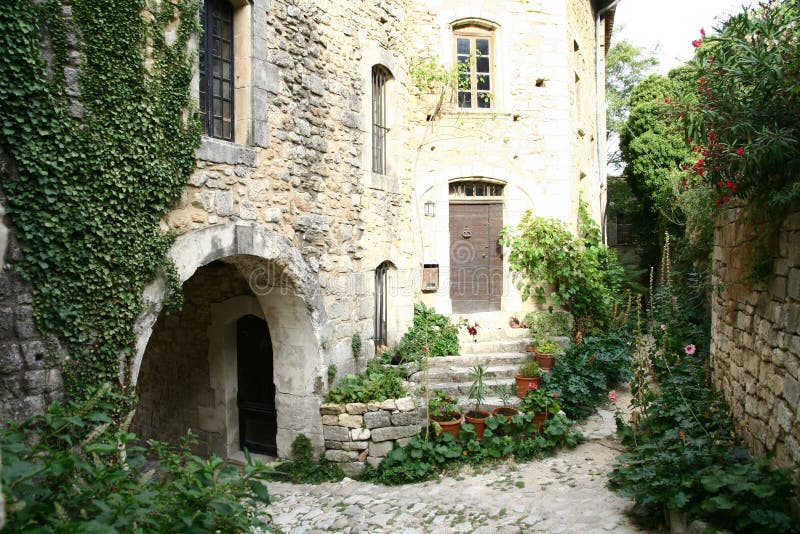 Medieval Village in Provence Stock Photo - Image of provence, flowers ...