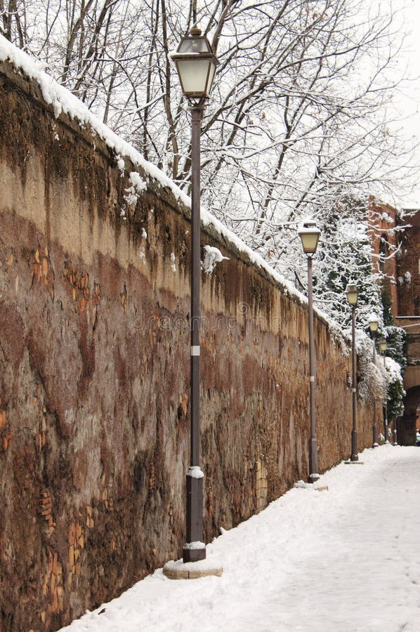 Medieval Walkway in Wintertime Stock Photo - Image of historical ...