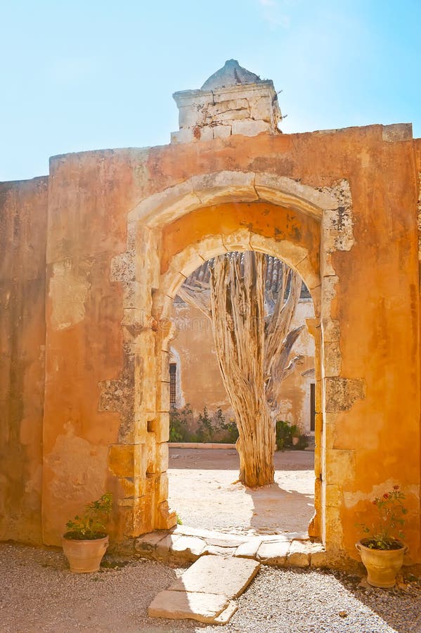 The Old Wall of Arkadi Monastery, Crete, Greece Stock Photo - Image of ...