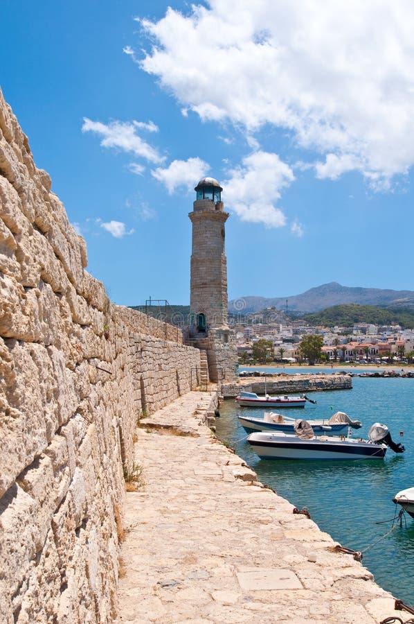 Lighthouse in Rethymno Crete Greece Stock Image - Image of stone ...