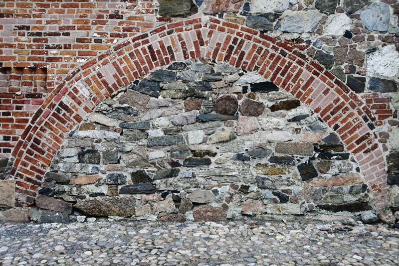 Medieval Wall of Stone and Bricks Stock Photo - Image of construction ...