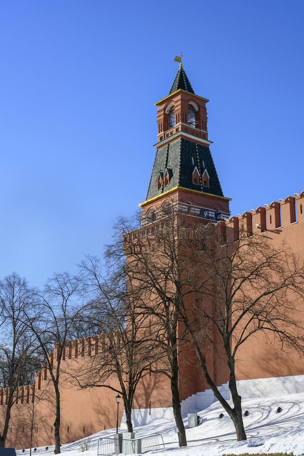 The Medieval Wall and Tower of the Kremlin Fortress in Moscow, Russia ...