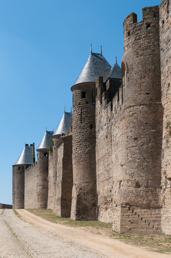 Medieval Wall with Towers, Carcassonne, France Stock Photo - Image of ...