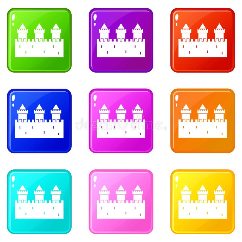 Medieval Wall and Towers Icons Set Vector Color Stock Vector ...