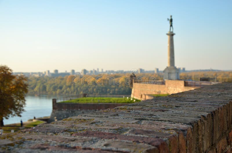 Medieval Walls, the Danube and Modern Part of Belgrade Stock Image ...