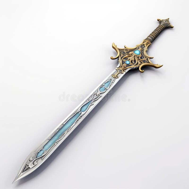 Majestic 3d War Sword with Regal Accents on White Background Stock ...