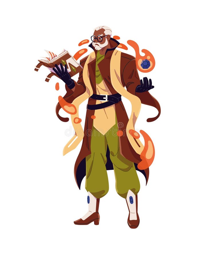 Medieval Warlock Reads Magic Book and Controls Fire. Old Wizard in ...