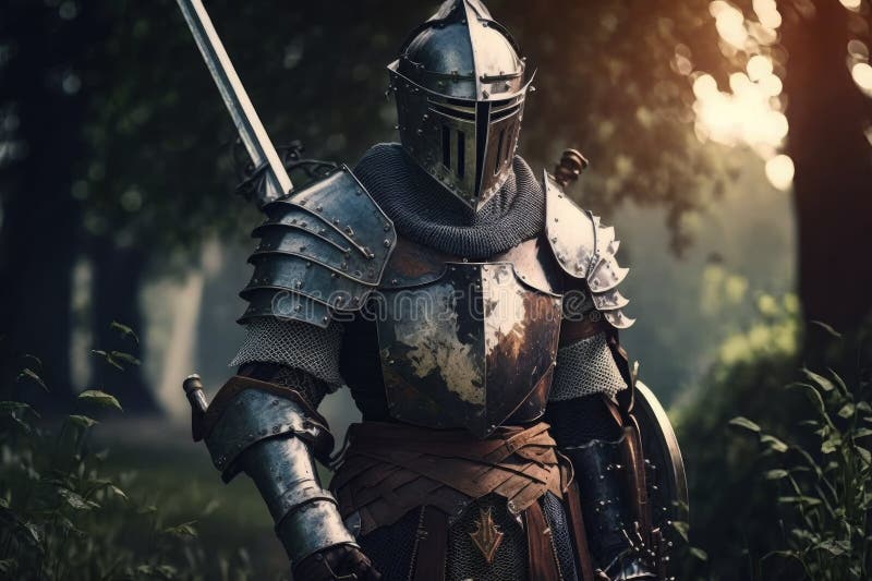 Medieval Warrior in Armor with Large Sword Walking Knight Stock ...