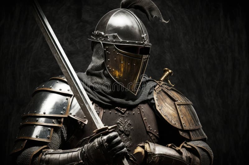 Medieval Warrior with Shield and Sword in Hand Walking Knight Stock ...