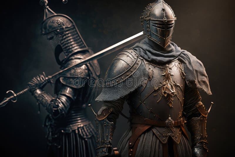 Fantasy Warrior in Armor with Shield and Sword Walking Knight Stock ...