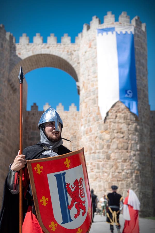 Medieval Warrior in the Foreground Standing Guard in Front of the Roman ...