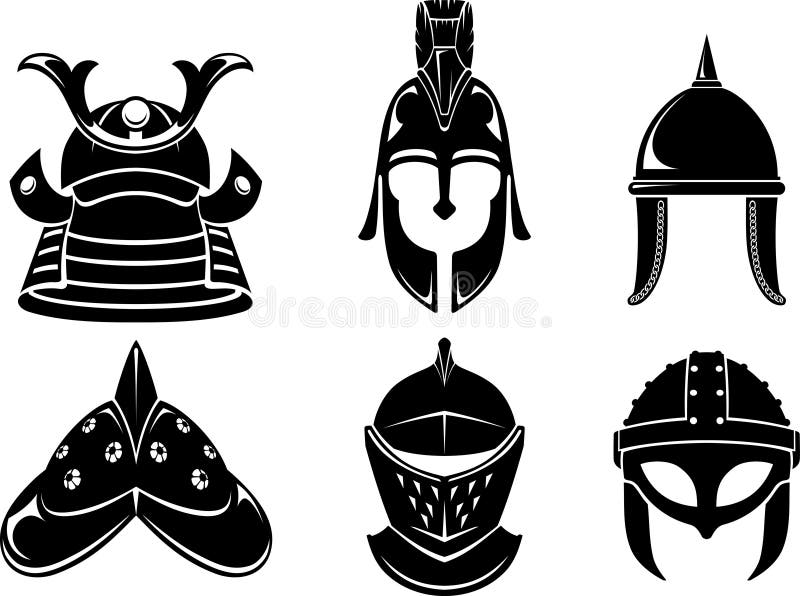 Medieval Warrior Helmet Set Stock Illustration - Illustration of mask ...