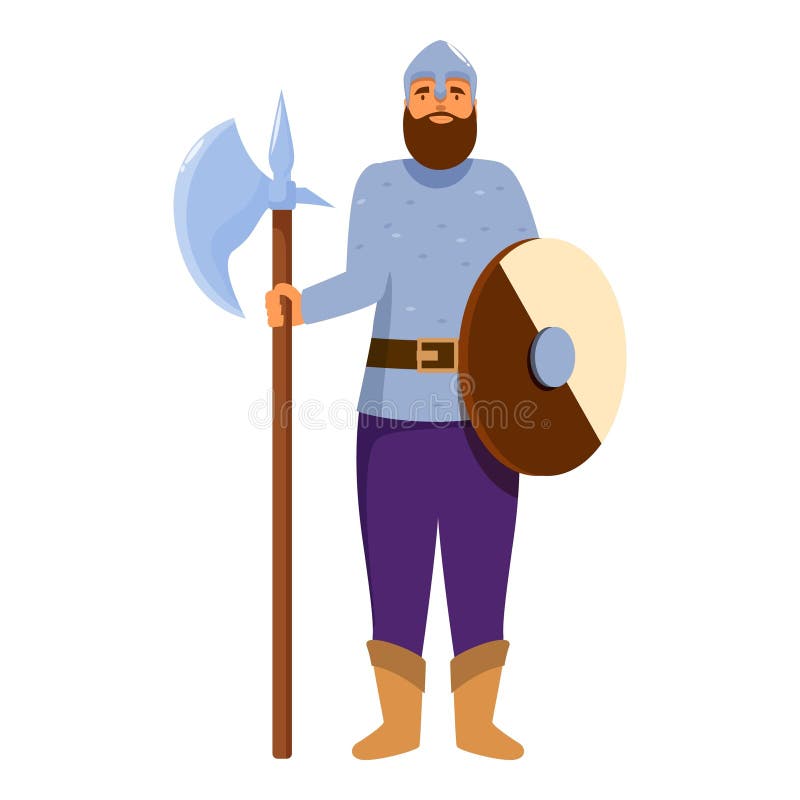 Medieval Warrior Holding Axe and Shield Posing Stock Vector ...
