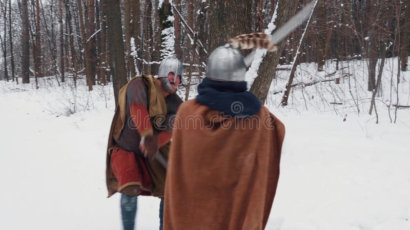 Medieval Irish and Frankish Warriors in Armor Fighting in a Winter ...