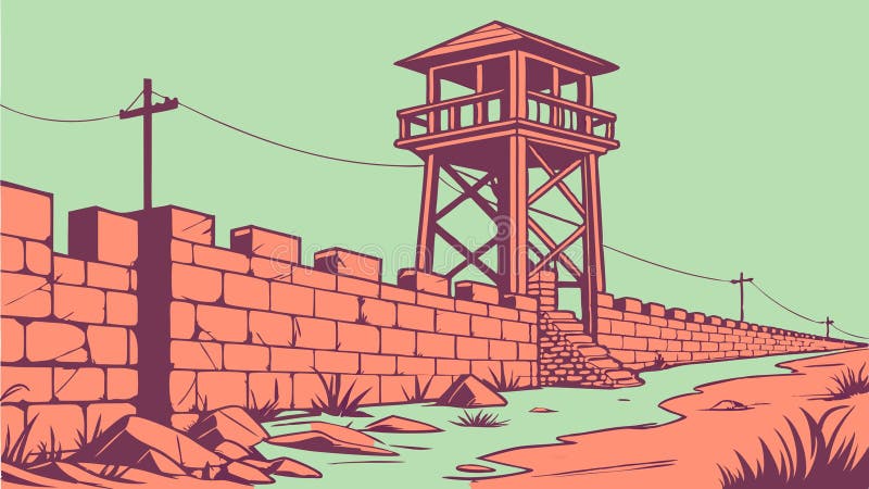 Medieval Watchtower on Wall, Fortified Architecture, Vector Design ...