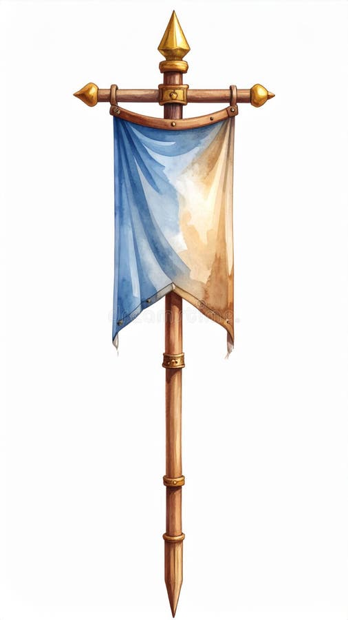 Medieval Watercolor Banner on Wooden Pole Stock Illustration ...