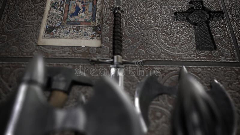 Medieval Weapon Inside a Church Stock Footage - Video of wall, dark ...