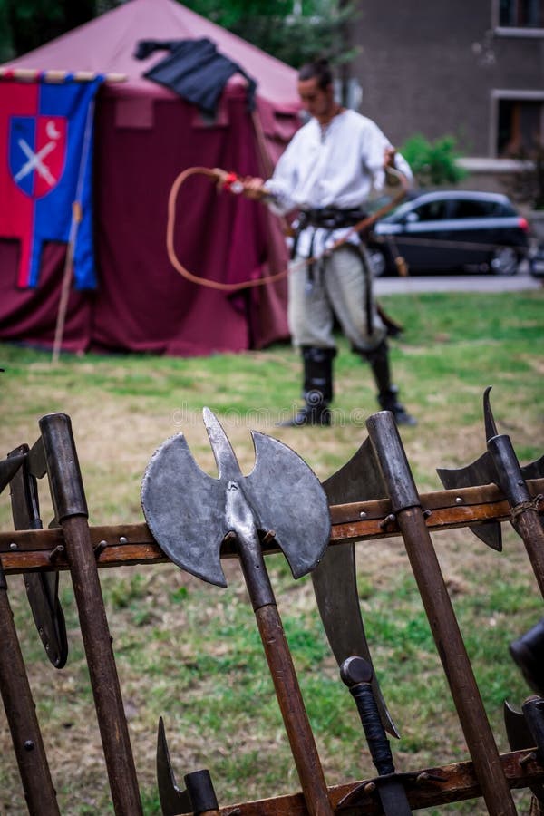 Medieval Weapons on Display Stock Photo - Image of axes, long: 112506140