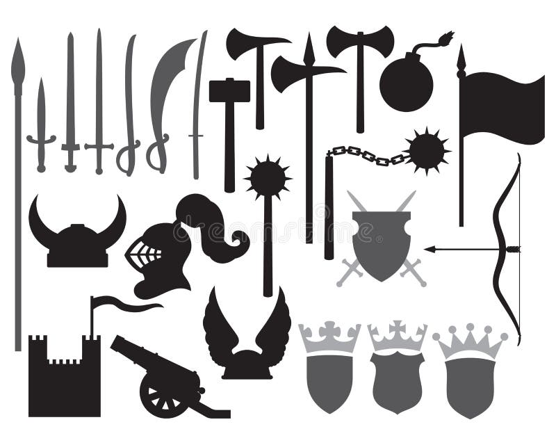 Medieval weapons icons stock vector. Illustration of helmet - 33848294