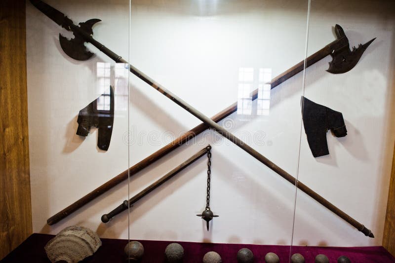 Medieval Weapons or Tools Behind the Glass in the Museum. Editorial ...