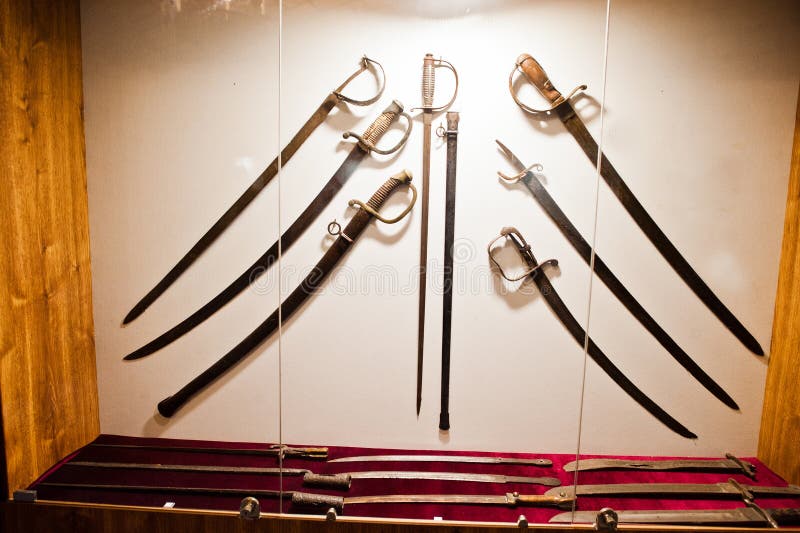 Medieval Weapons or Tools Behind the Glass in the Museum. Editorial ...