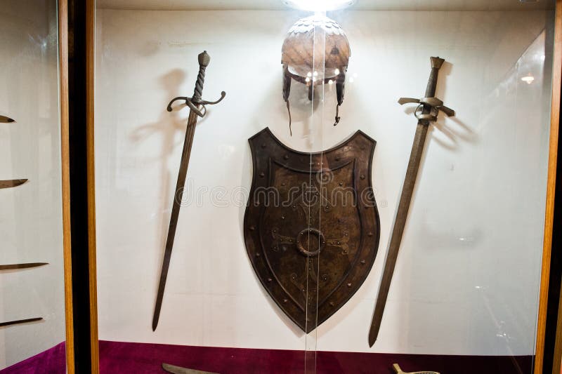 Medieval Weapons or Tools Behind the Glass in the Museum. Editorial ...