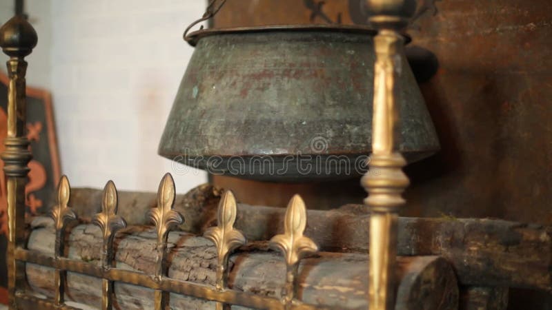 Medieval White Chimney with Hanging Metal Boiler Stock Video - Video of ...