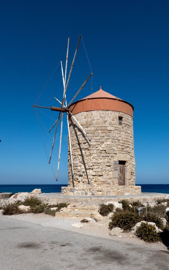 Medieval windmill, Rhodes stock image. Image of history - 249193739