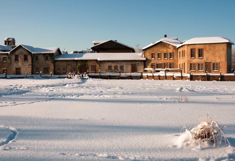 Medieval winter village stock photo. Image of homestead - 18042370