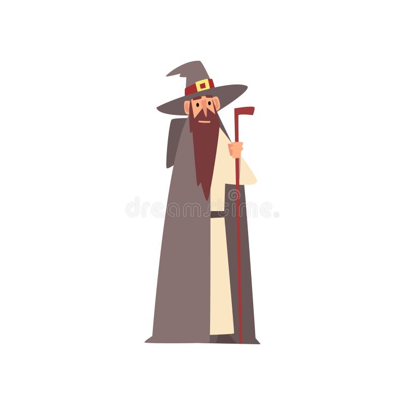 Medieval Wizard Character, Man Wearing Mantle and Pointed Hat with ...
