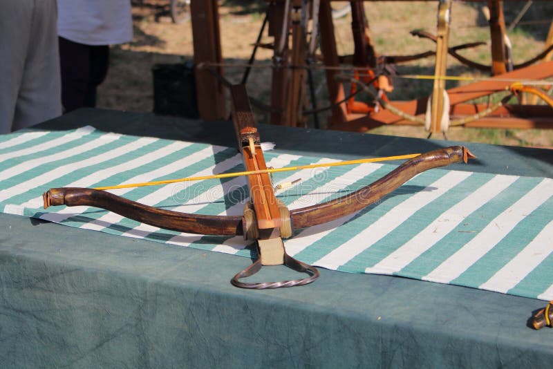 Medieval Wooden Crossbow in Exibition Stock Image - Image of shoot ...